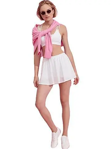 Victoria's Secret Vsx Elevate™ Logo Lace Pleated Skirt With Built-in Shorts - White,ivory