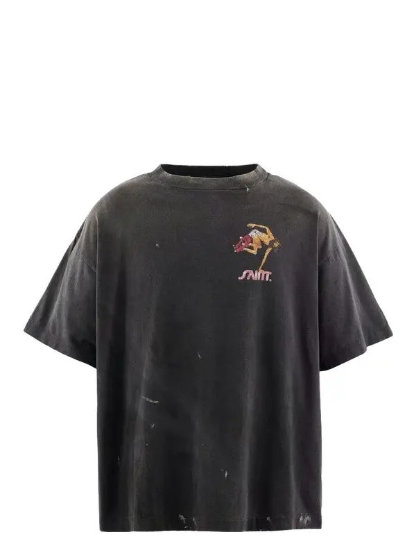 SAINT MXXXXXX Graphic-print Distressed T-shirt - Black
