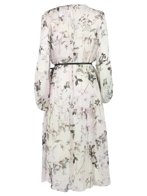 Max Mara Silk Floral Print Midi Dress - White