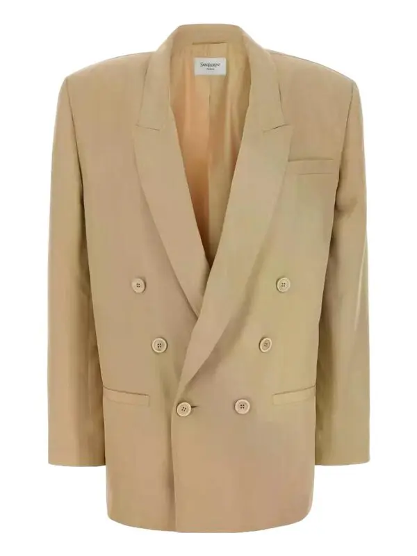 Saint Laurent Double-breasted Silk Blazer - Neutrals
