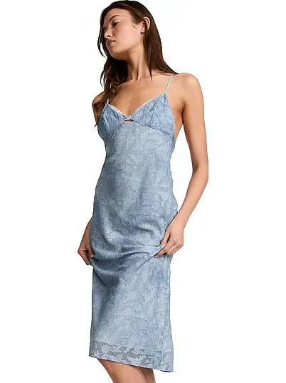 Victoria's Secret Very Sexy Denim Jacquard Shine Midi Slip Dress - Print
