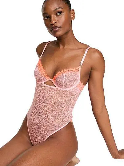 Victoria's Secret Tease Lace Cupped Bodysuit - Pink