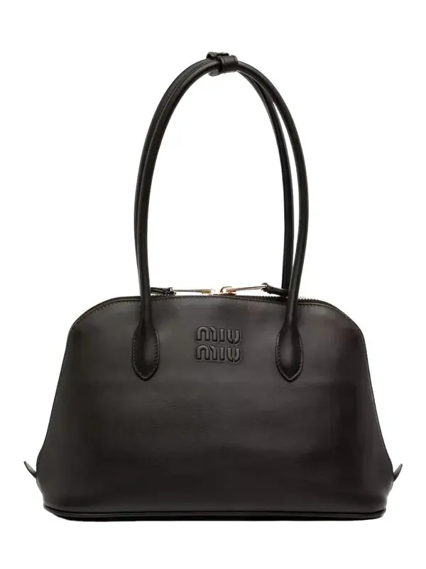 Miu Miu Soft Calfskin Embossed Logo Shoulder Bag - Black