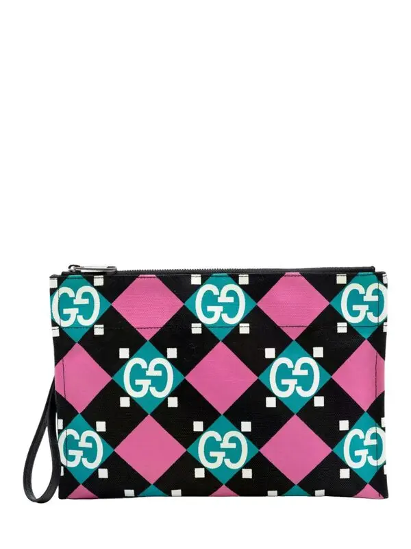 Gucci Jumbo Gg Canvas Geometric Print Clutch Bag - Black