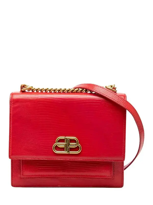 Balenciaga Embossed Patent Sharp S Chain Shoulder Bag - Red