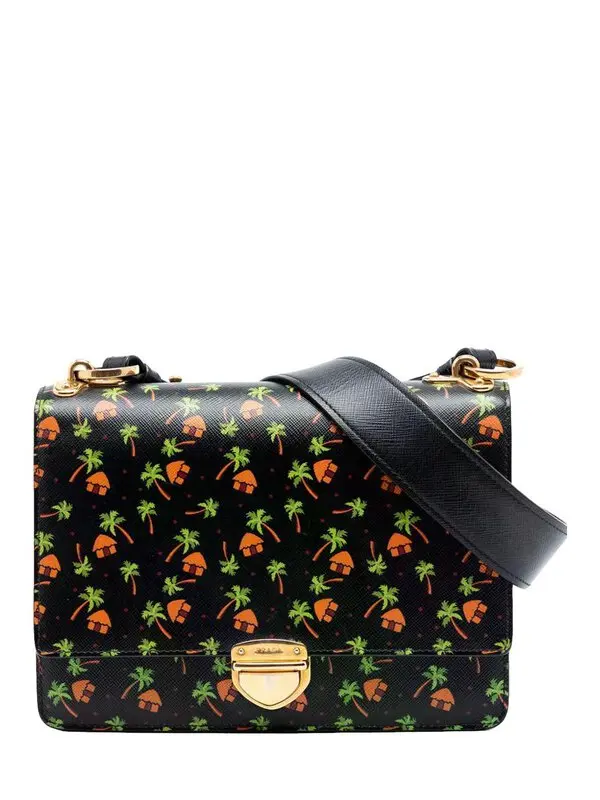 Prada Saffiano Leather Flap Crossbody Bag - Black