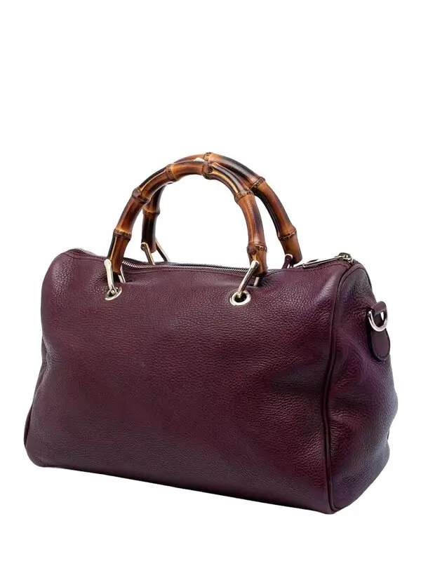 Gucci Medium Calfskin Bamboo Shopper Boston Bag Satchel - Red