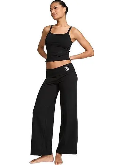 Victoria's Secret 100% Cotton Tank And Wide-leg Pants Set - Black