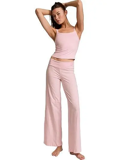 Victoria's Secret 100% Cotton Tank And Wide-leg Pants Set - Pink