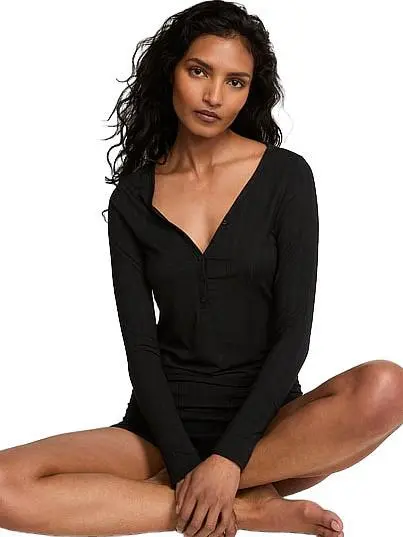 Victoria's Secret Sosoft™ Modal Ultra-fine Long-sleeve Henley Top - Black
