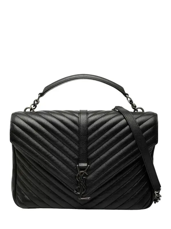 Saint Laurent Large Chevron Sheepskin Monogram College Satchel - Black