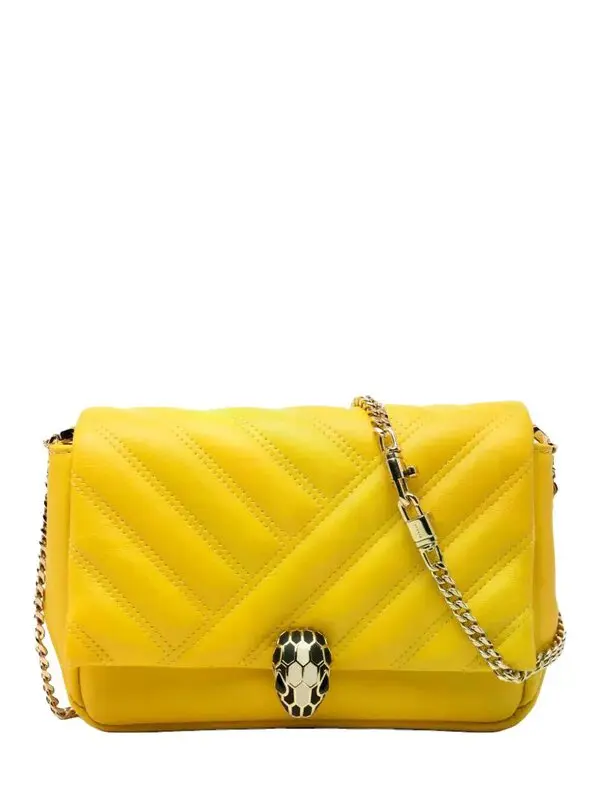 BVLGARI Leather Serpenti Cabochon Chain Crossbody Bag - Yellow