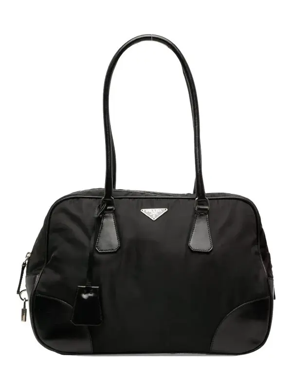 Prada Soft Calf Trimmed Bauletto Bag Handbag - Black