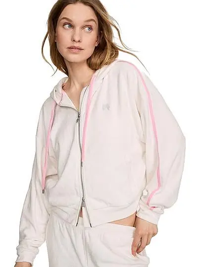 Victoria's Secret Angel Essentials Micro Terry Full-zip Hoodie - White,ivory