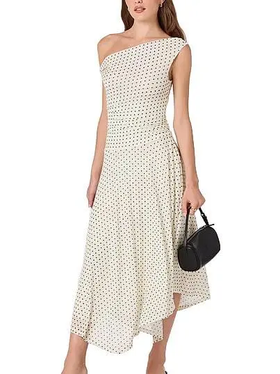 Victoria's Secret Astr The Label Ciarra Polka Dot One-shoulder Midi Dress - Print