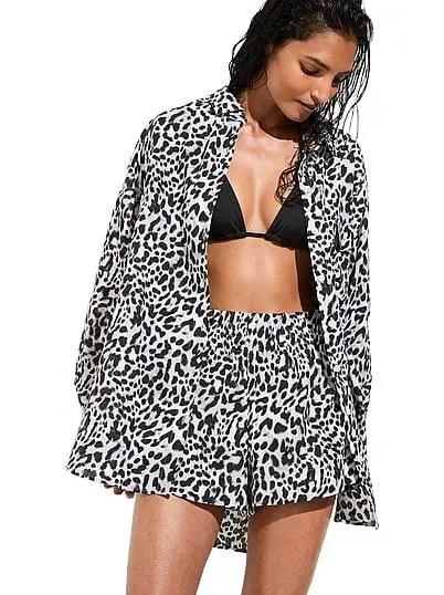 Victoria's Secret Voile Oversized Button-front Shirt - Print