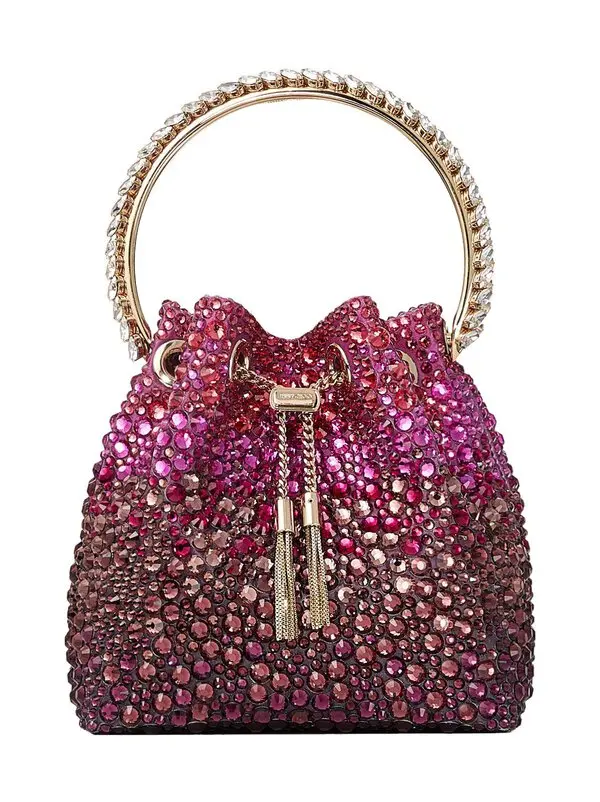 JIMMY CHOO Bon Bon Crystal Embellished Satin Drawstring Bag - Winter Bloom/violet Orchid