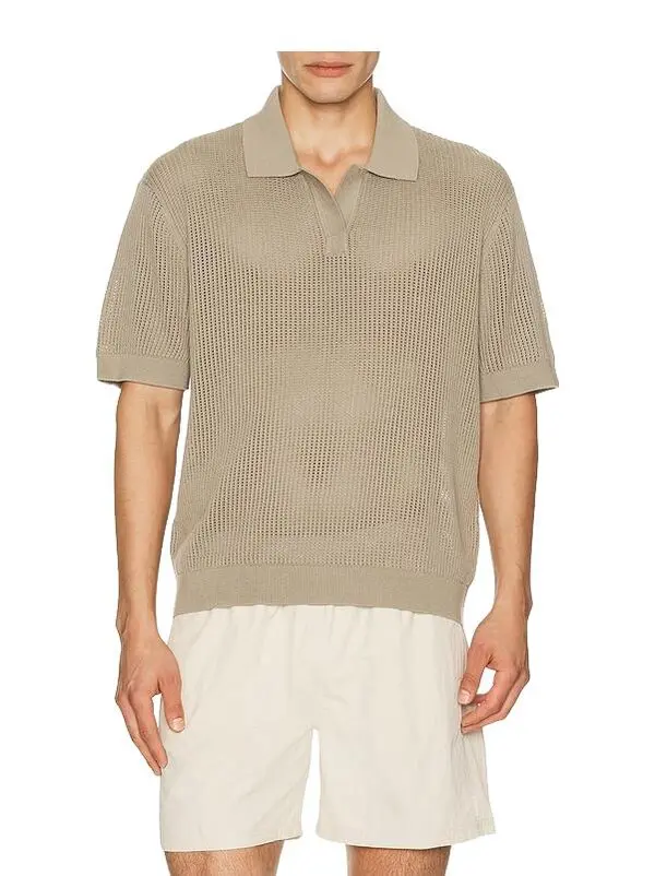 AUTO-REPLY Knit Mesh Johnny Collar Polo In . Also - Olive