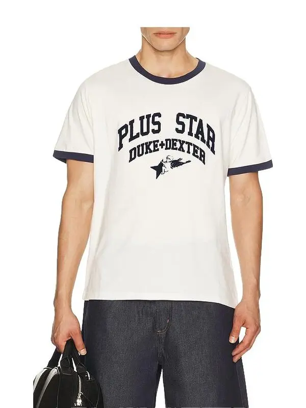 DUKE + DEXTER Plus Star Flock Printed Ringer Tee In . Also - White