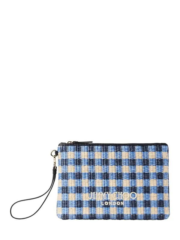 JIMMY CHOO Raffia Gingham Logo Pouch - Blue