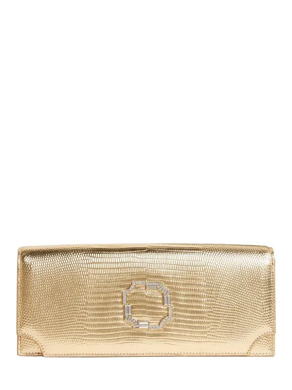 MALONE SOULIERS Embossed Metallic Leather Clutch - Gold