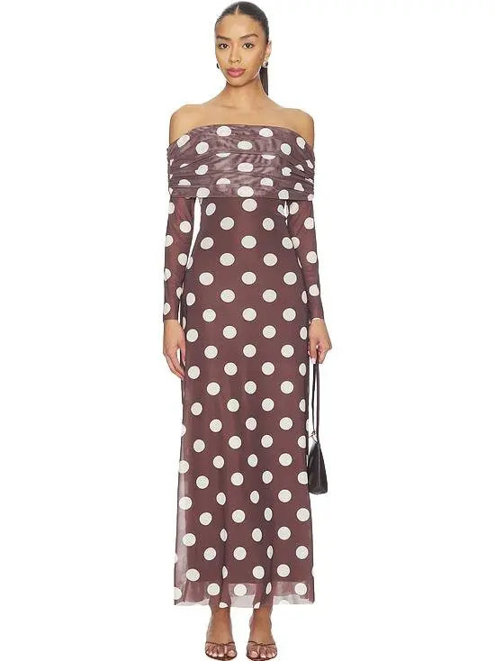 Steve Madden Aurelia Off-shoulder Polka Dot Maxi Dress - Brown