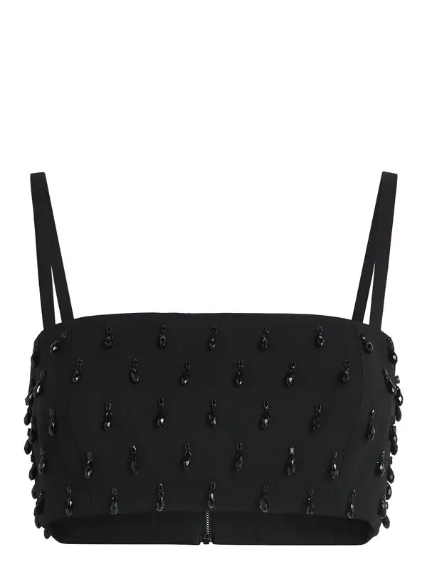 Carolina Herrera Embellished Stretch-wool Bandeau Crop Top - Black