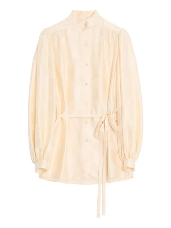 Valentino Garavani Silk Tie Shirt With High Neck And Long Sleeves - Ivory
