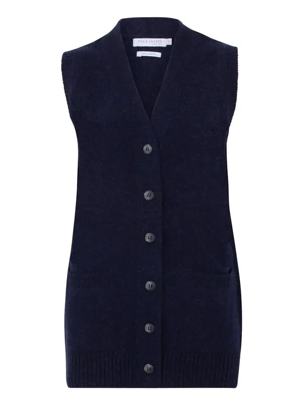 PAUL JAMES KNITWEAR Lambswool V-neck Waistcoat With Pockets - Blue