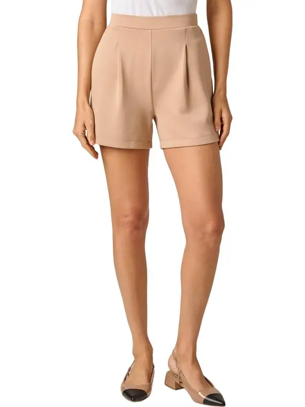Adrianna Papell Pleated Ponte Knit Wide Leg Shorts - Desert Dust