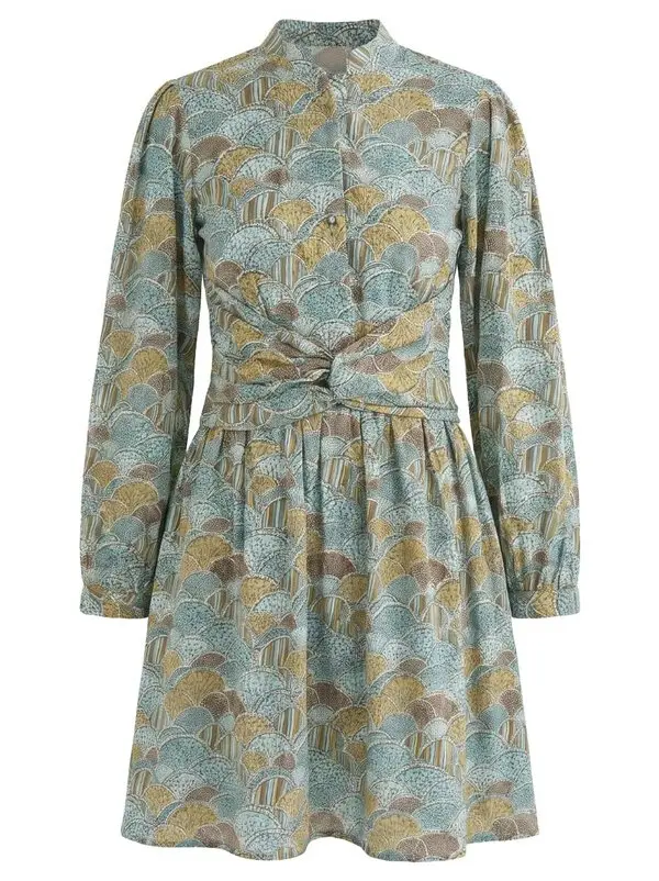MAISON QALA Honeyflower Printed Dress With Twisted Waist Detail - Green