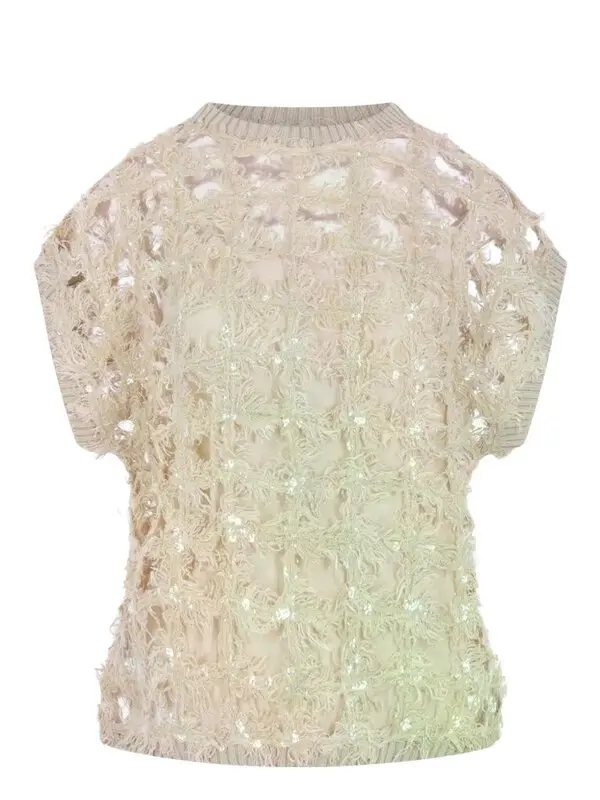 Brunello Cucinelli Sequin Embellished Fringed Top - Neutrals