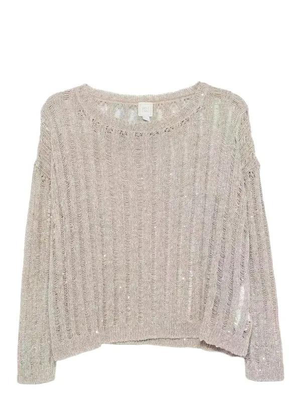 120% Lino Sequin-embellished Open-knit Sweater - Grey
