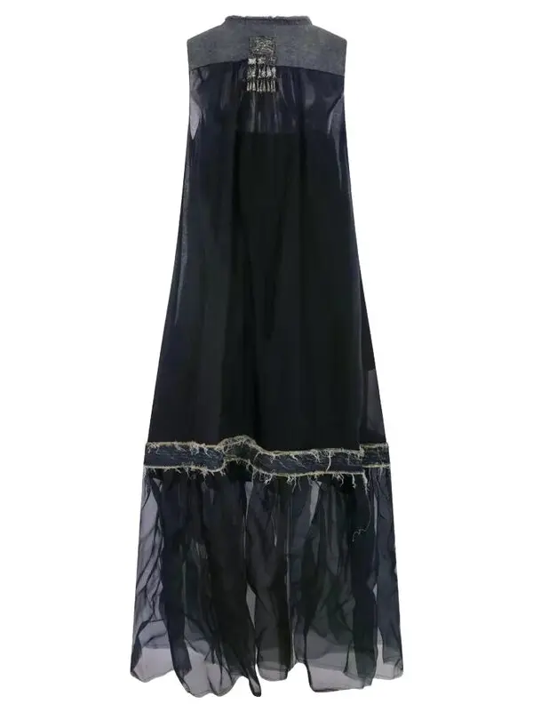 HUI HUI Lavanda Floral-patch Frayed-trim Midi Dress - Blue