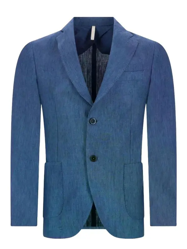 120% Lino Single-breasted Linen Blazer - Blue