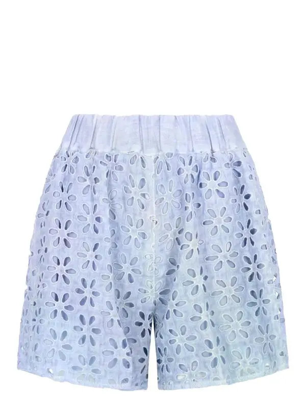 120% Lino Broderie Anglaise Cotton Shorts - Blue