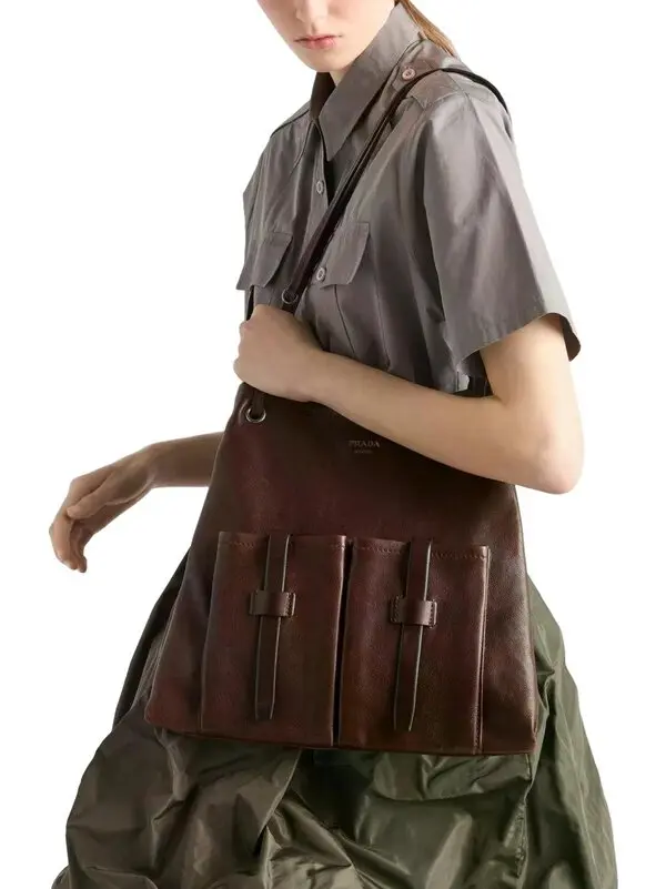Prada Route Large Leather Bag - Brown