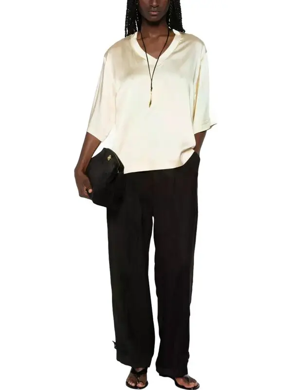 CARLA G. Paneled Wide-leg Trousers - Black