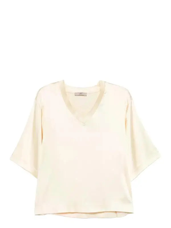 CARLA G. V-neck Blouse In Cream Satin - Neutrals
