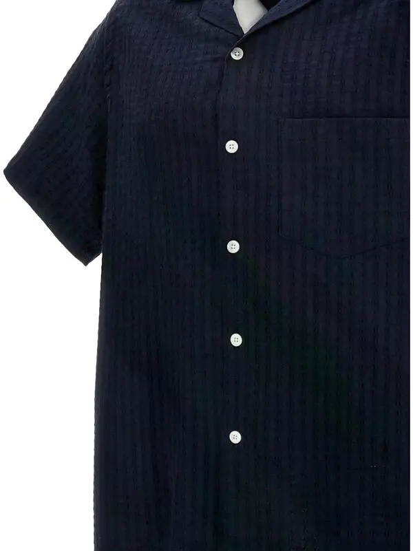 Portuguese Flannel Textured-finish Short-sleeve Shirt - Blue