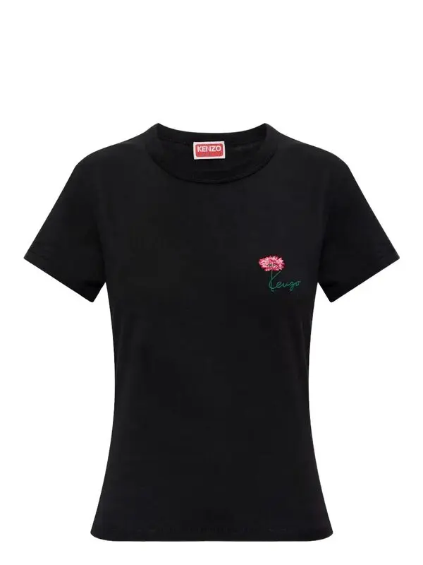 Kenzo Embroidered Tulip Cotton T-shirt - Black