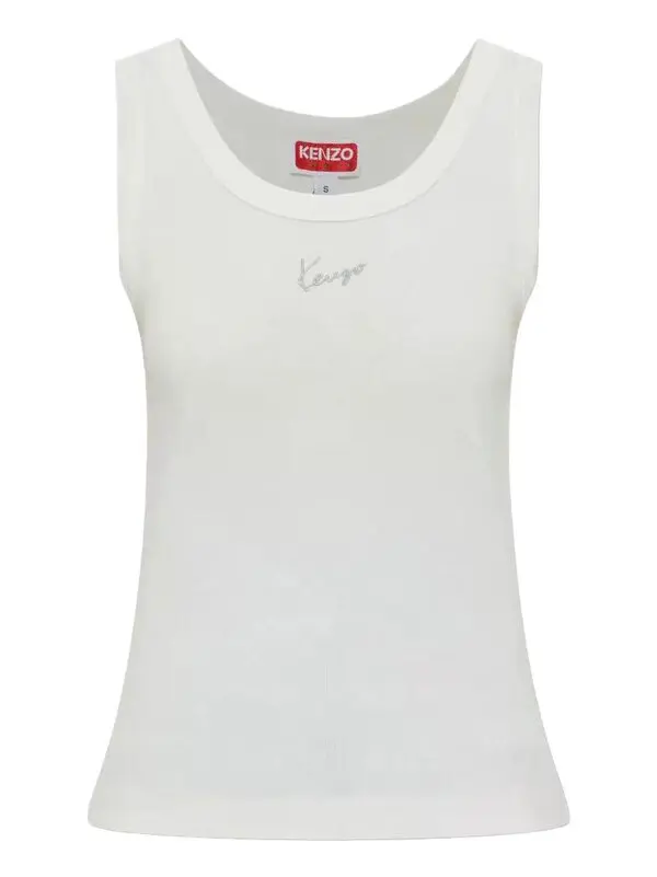 Kenzo Embroidered Cotton Tank Top - Neutrals