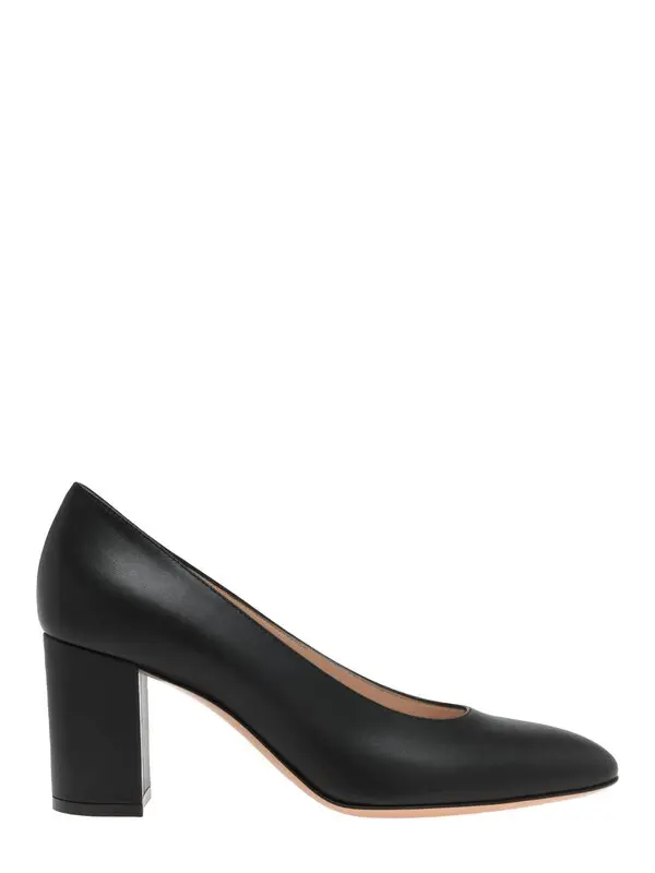 GIANVITO ROSSI Leather Round Toe Pumps With Chunky Heel - Black - Calf
