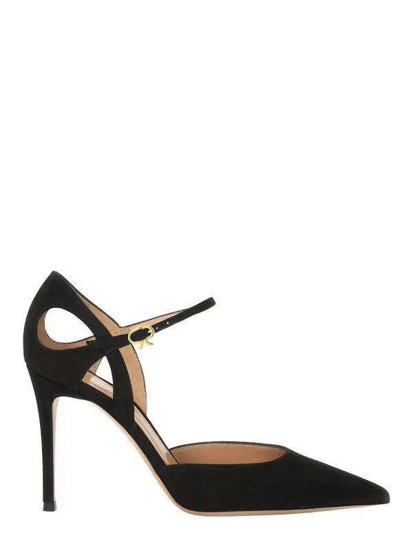 GIANVITO ROSSI Suede Mary Jane Pumps With Ribbon Buckle - Black - Suede