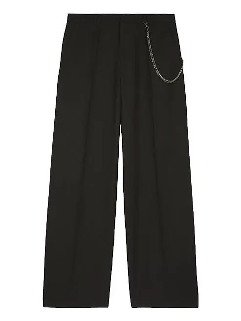 The Kooples Cotton-blend Wide-leg Trousers With Chain Detail - Black