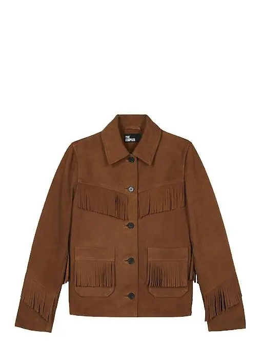 The Kooples Fringed Suede Button-down Jacket - Camel