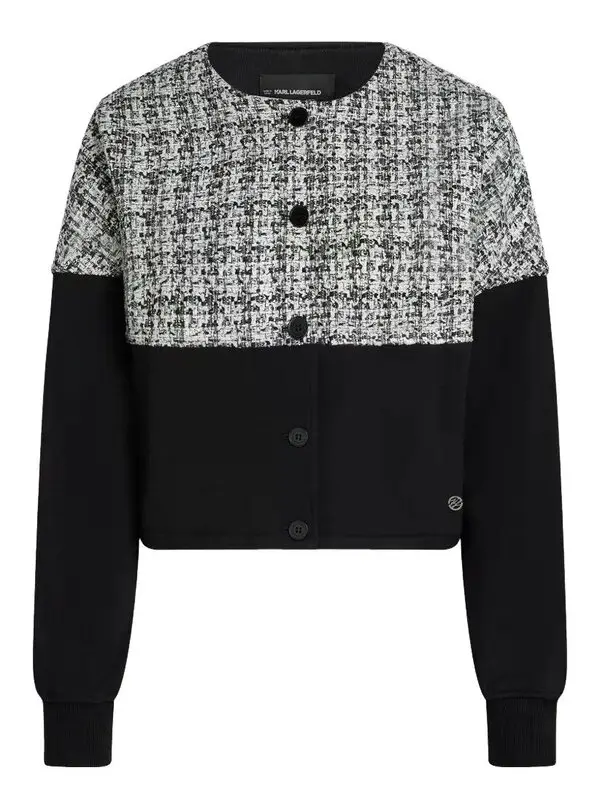 Karl Lagerfeld Boucle-panelled Jersey Cardigan - Black