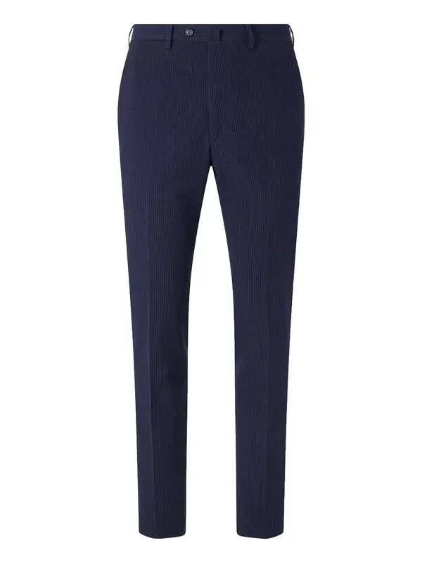 DE PETRILLO Straight-leg Cotton-seersucker Suit Trousers - Blue