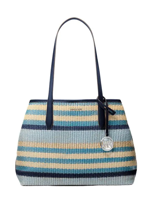 Michael Kors Avalon Medium Striped Woven Tote Bag - Blue