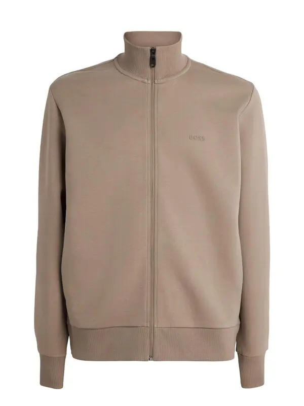 BOSS Stretch-cotton Zip-up Sweatshirt - Green